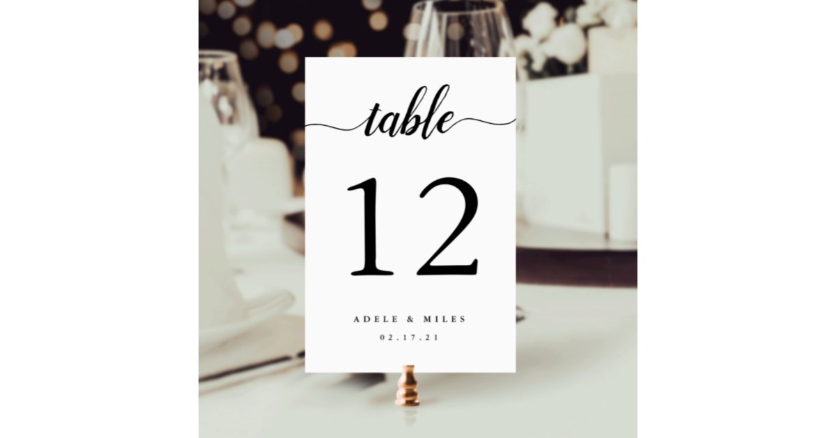 Black & White Personalized Table Number Card | Zazzle