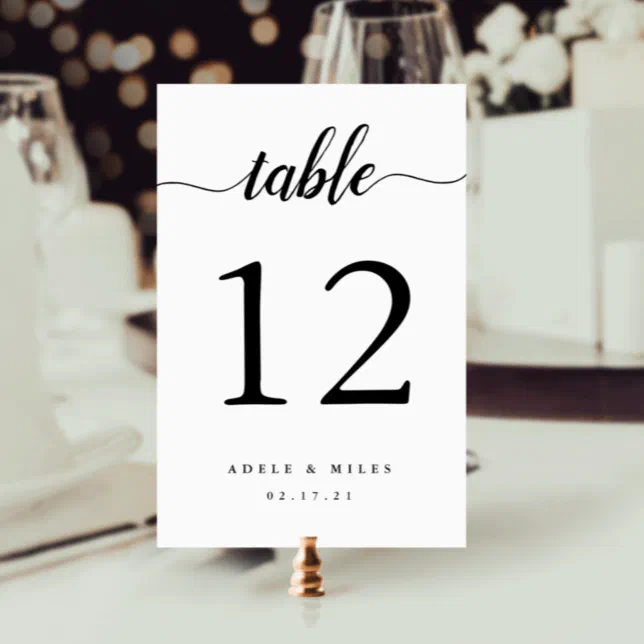 Black & White Personalized Table Number Card | Zazzle