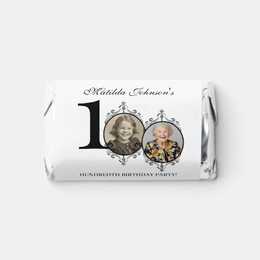 Black White Photo 100th Birthday Thank You favor | Zazzle