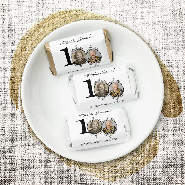 Black White Photo 100th Birthday Thank You favor | Zazzle
