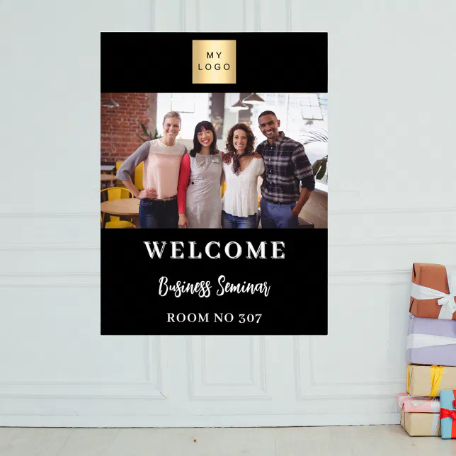 Black white photo business logo seminar welcome poster | Zazzle