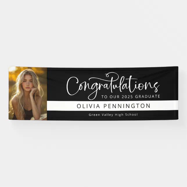 Black White Photo Congratulations Graduate Banner | Zazzle