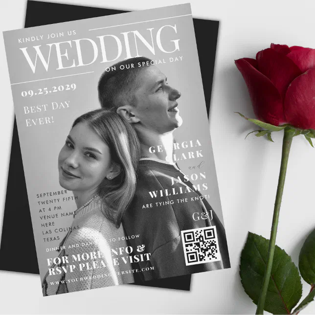 Black & White Photo Magazine Cover Unique Wedding Invitation | Zazzle