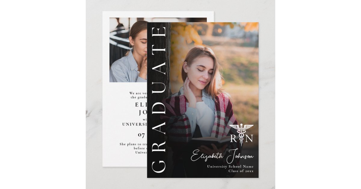 Black White Photo RN Nurse Graduation Announcement | Zazzle