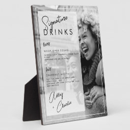 Black White Photo Wedding Couple Signature Drink Plaque | Zazzle