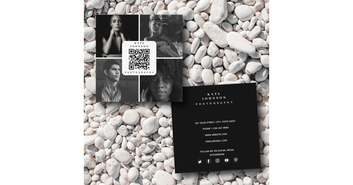 Black & White Photographer 4 Photos QR Code Square Business Card | Zazzle Black & White Photographer 4 Photos QR Code Square Business Card | Zazzle