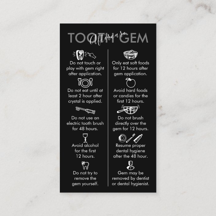 Black White Physical Printed Tooth Gem Aftercare Business Card | Zazzle.com