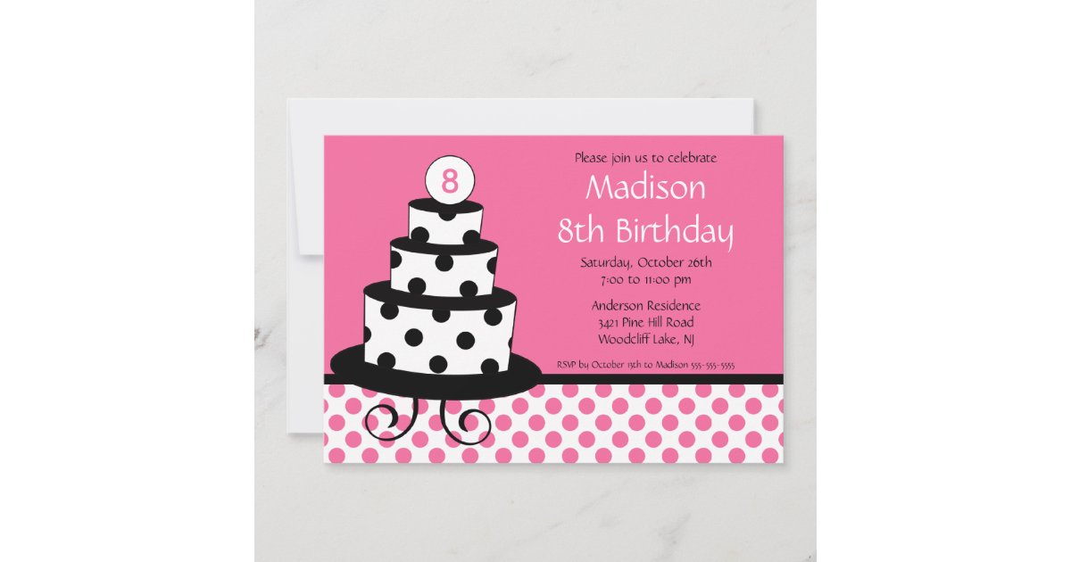 Black, White & Pink Cake Birthday Invitation | Zazzle