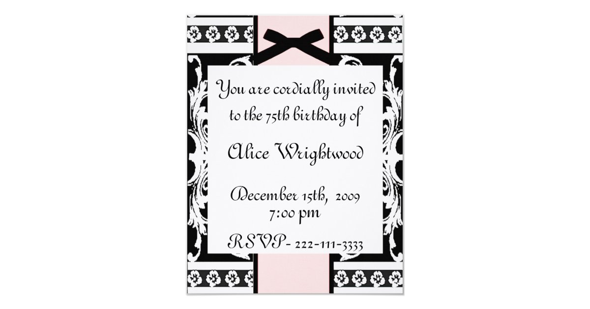 Black, White, & Pink Formal Birthday Invitation | Zazzle.com