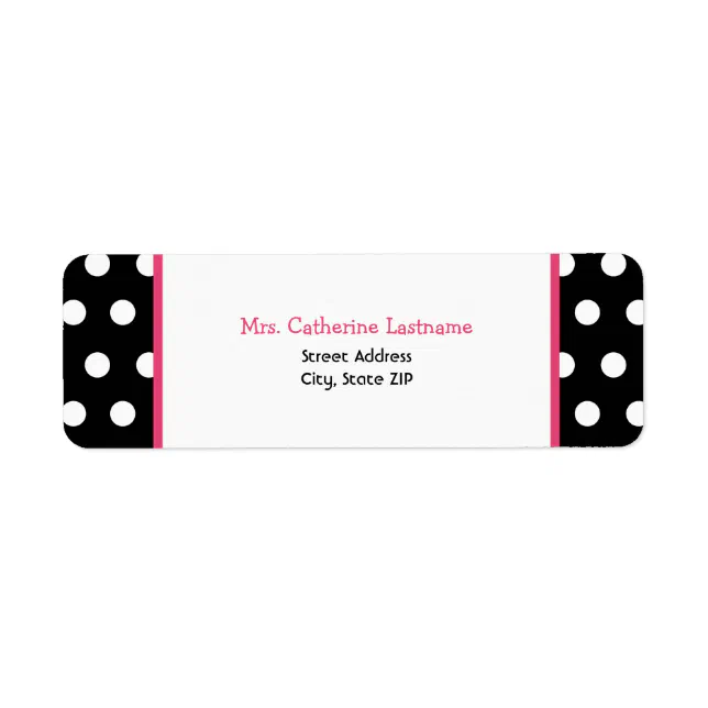 Black White & Pink Polka Dot Address Label Sticker | Zazzle