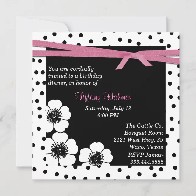 Black & White Polka Dot Birthday Invitation | Zazzle