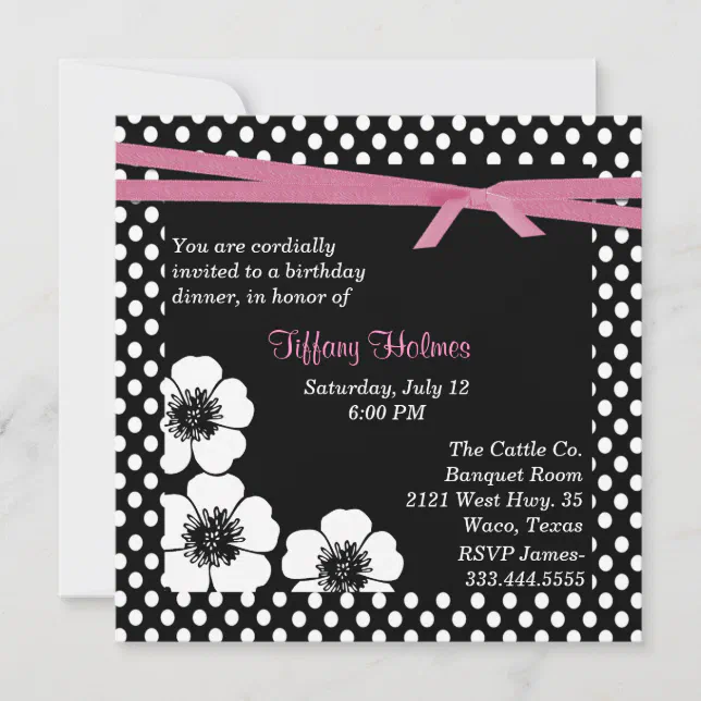 Black & White Polka Dot Birthday Invitation | Zazzle