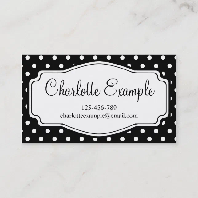 Black White Polka Dot Classic Custom Business Card | Zazzle