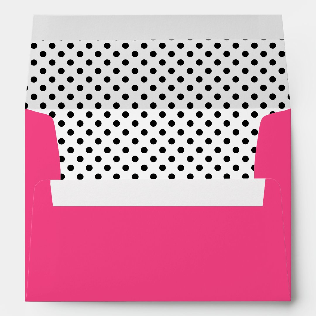 Black White Polka Dot Hot Pink A7 Envelope | Zazzle