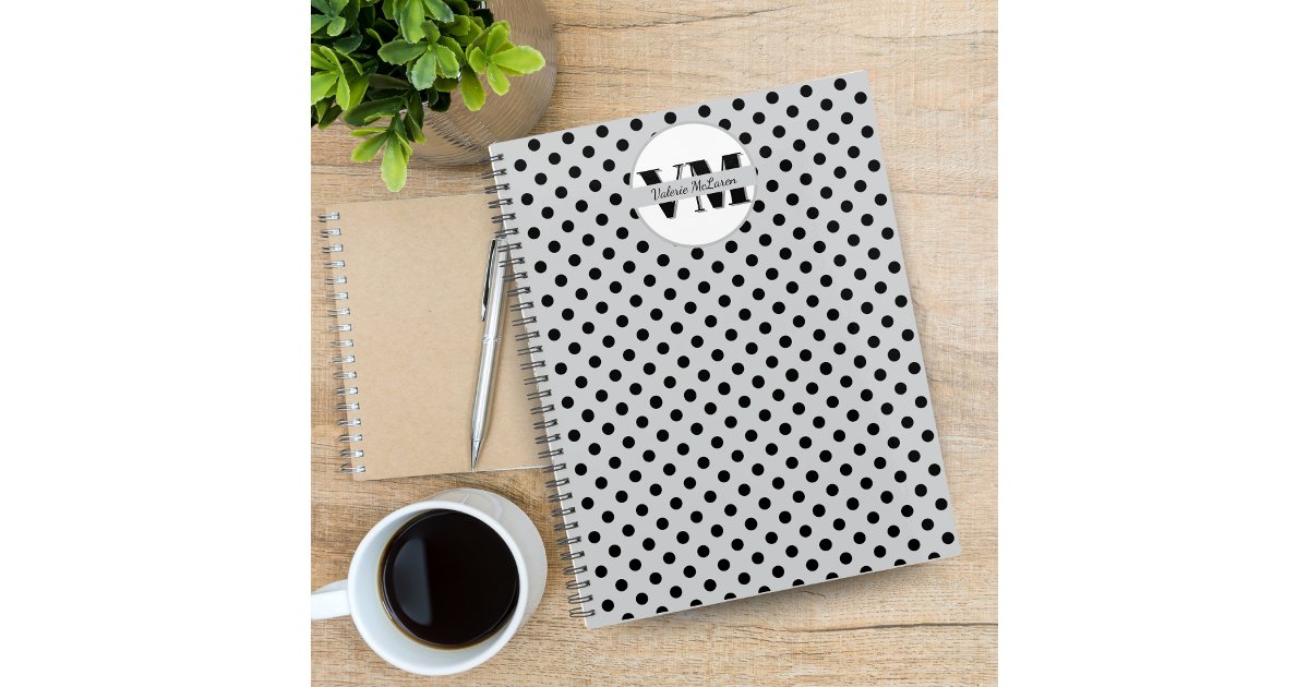 Black White Polka Dot Monogram 2026 Custom Planner | Zazzle