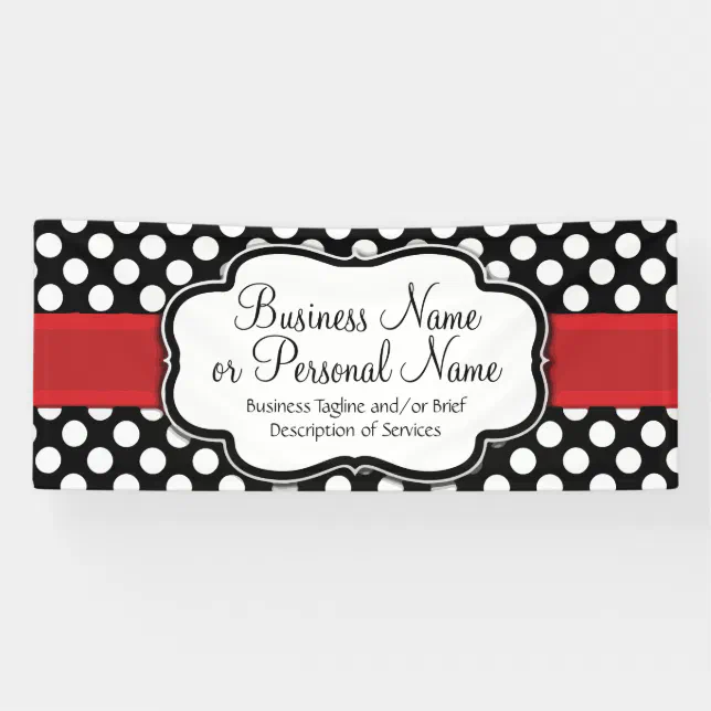 Black/White Polka Dot Red Ribbon Business/Birthday Banner | Zazzle
