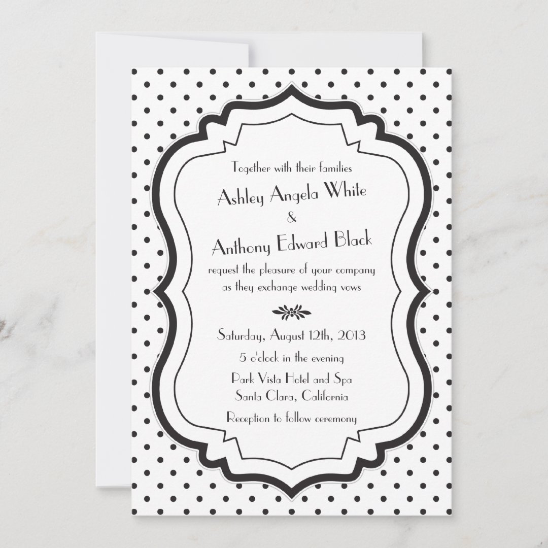 Black White Polka Dots 1950s Wedding Invitation | Zazzle