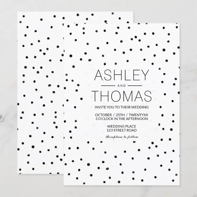 Black white polka dots simple chic wedding invitation | Zazzle
