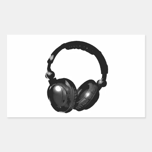 Black & White Pop Art Headphone Rectangular Sticker | Zazzle