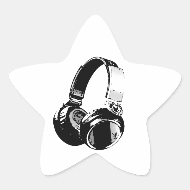 Black & White Pop Art Headphone Star Sticker | Zazzle
