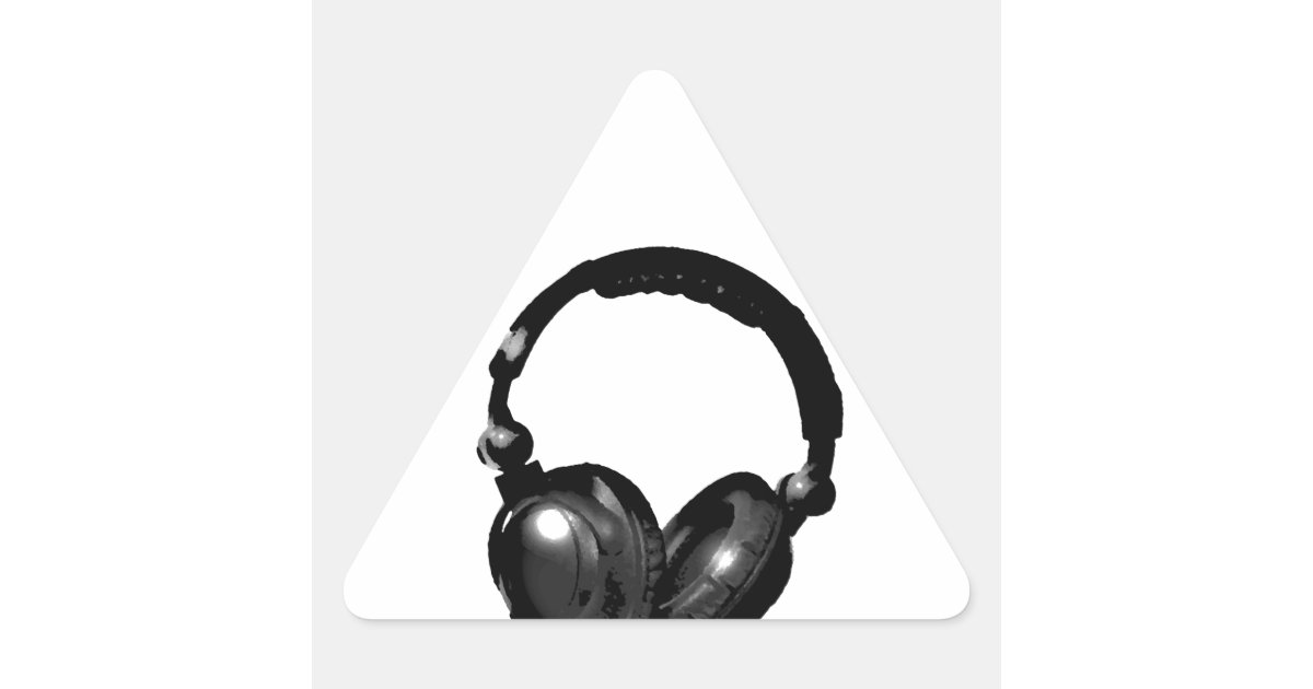 Black & White Pop Art Headphone Triangle Sticker | Zazzle
