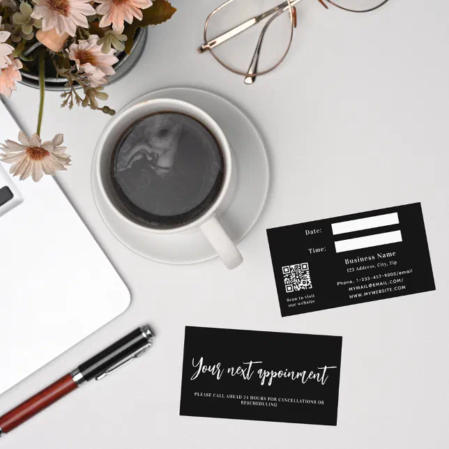 Black white QR business appointment card | Zazzle