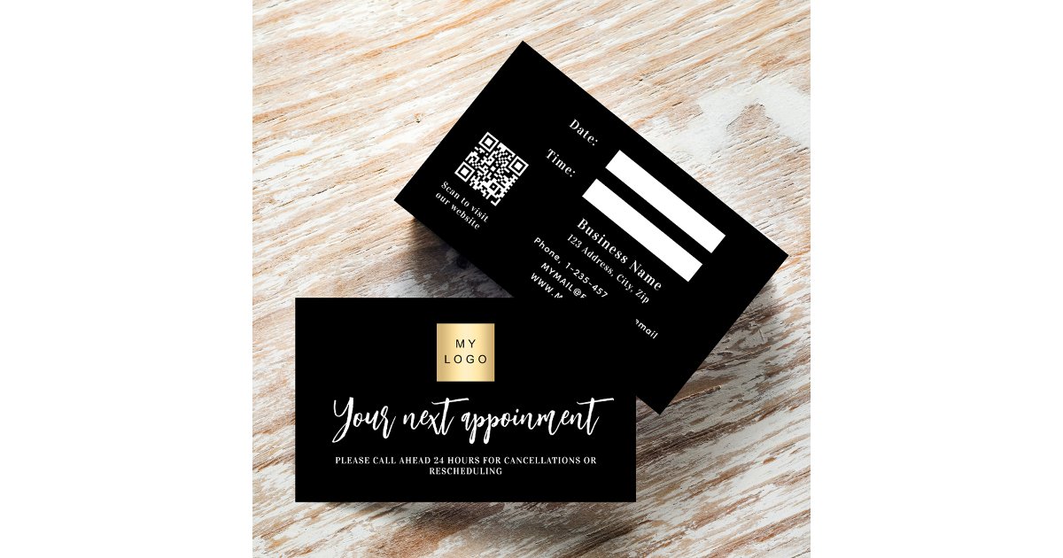 Black white QR business logo appointment card | Zazzle