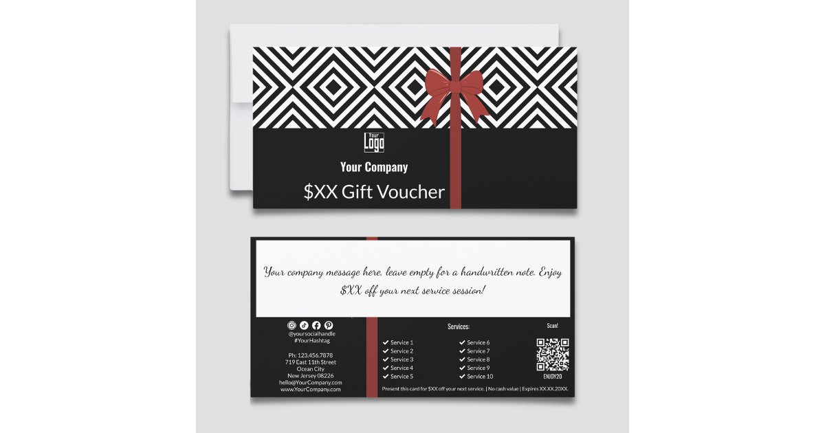 Black White QR Code Company Note Gift Voucher Card | Zazzle