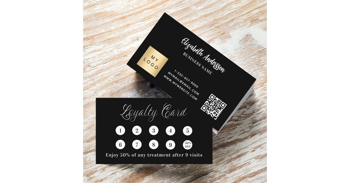 Black white qr code logo loyalty card | Zazzle