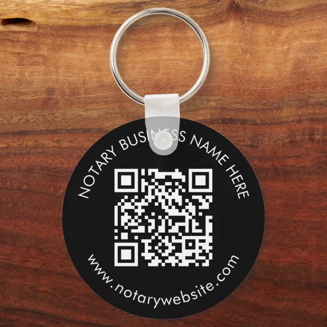 Black & White QR Promotional Notary Logo Branded Keychain | Zazzle