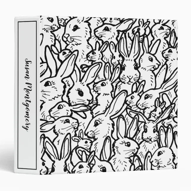 Black & White Rabbit Bunny Modern Drawings Custom 3 Ring Binder | Zazzle