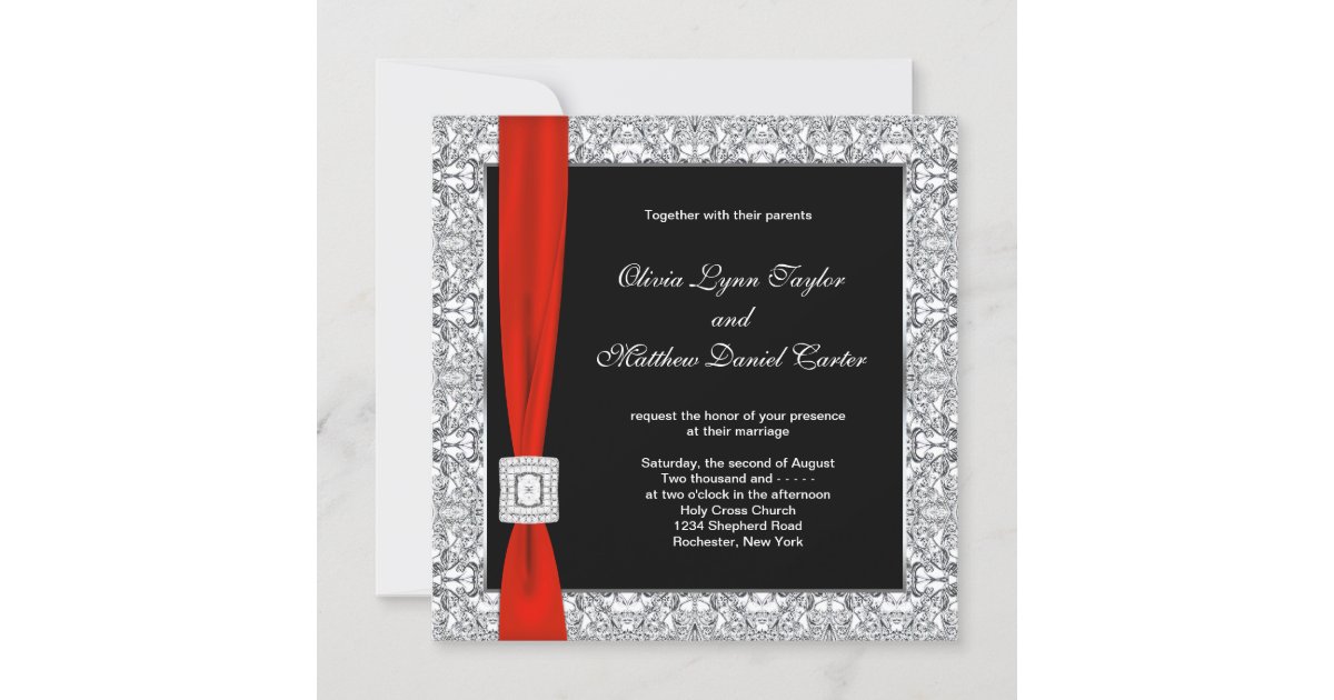 Black White Red Bow Wedding Invitation | Zazzle