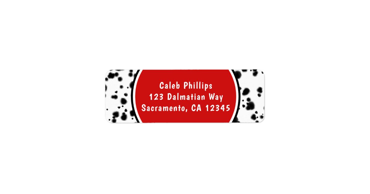 Black White Red Dalmatian Spots Birthday Party Label | Zazzle