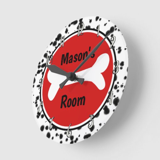 Black White Red Dalmatian Spots Round Clock | Zazzle