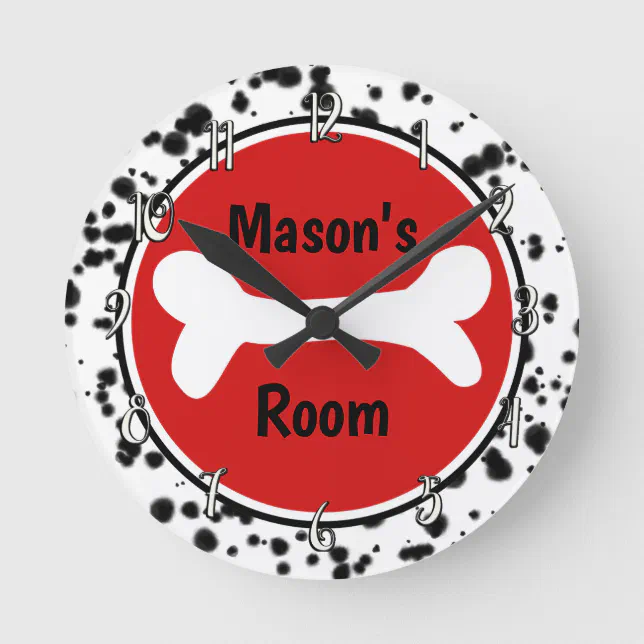 Black White Red Dalmatian Spots Round Clock | Zazzle