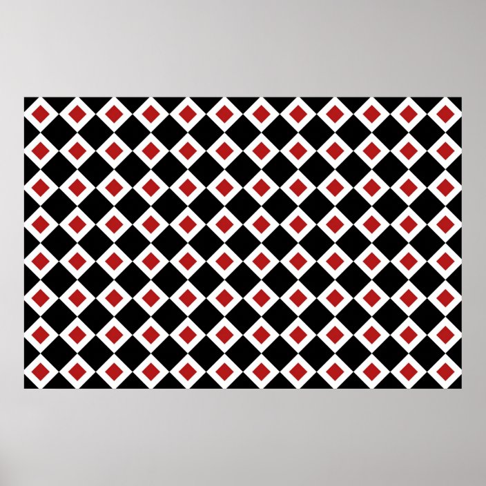 Black, White, Red Diamond Pattern Poster | Zazzle.com