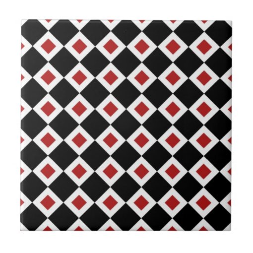 Black, White, Red Diamond Pattern Tile | Zazzle