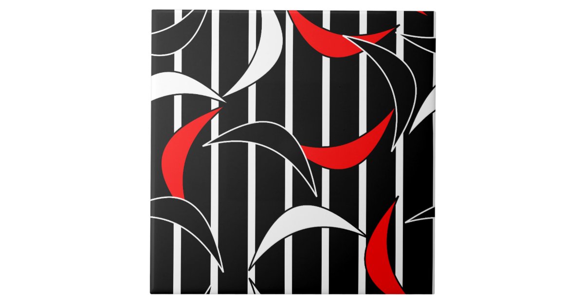 Black, white, red modern art ceramic tile | Zazzle