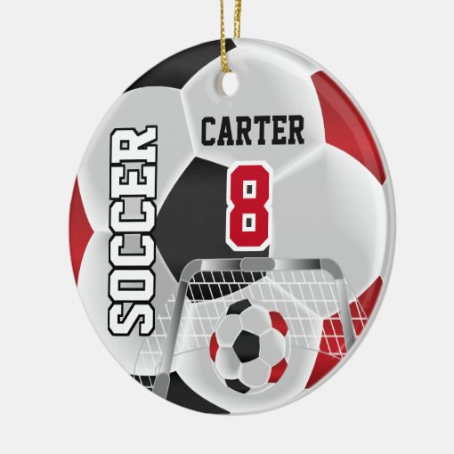 Black, White & Red Personalize Soccer ⚽ Ceramic Ornament | Zazzle