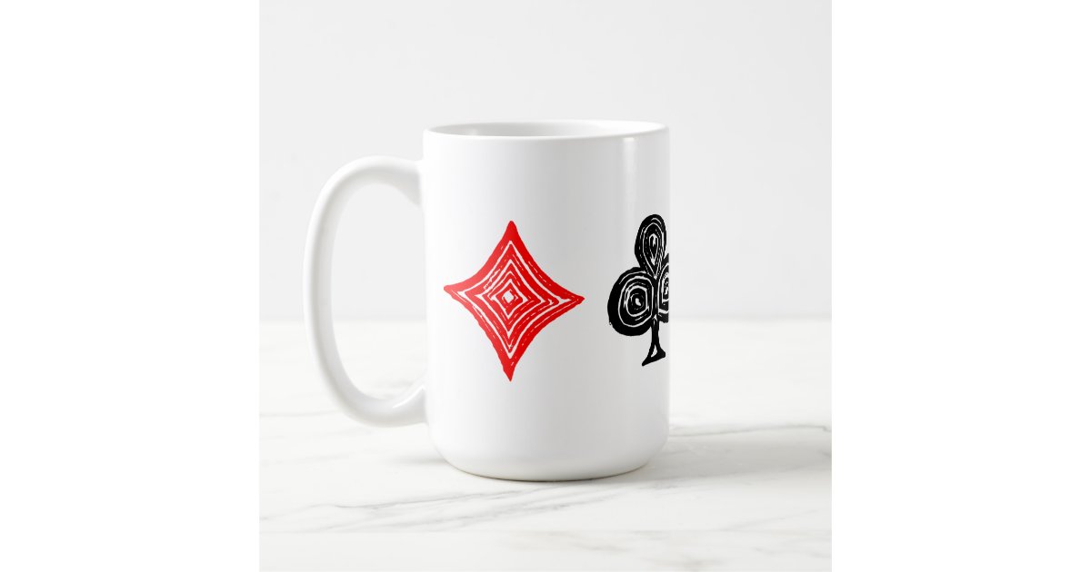 Black/White/Red Playing Card All Symbols Lino Cut Coffee Mug | Zazzle