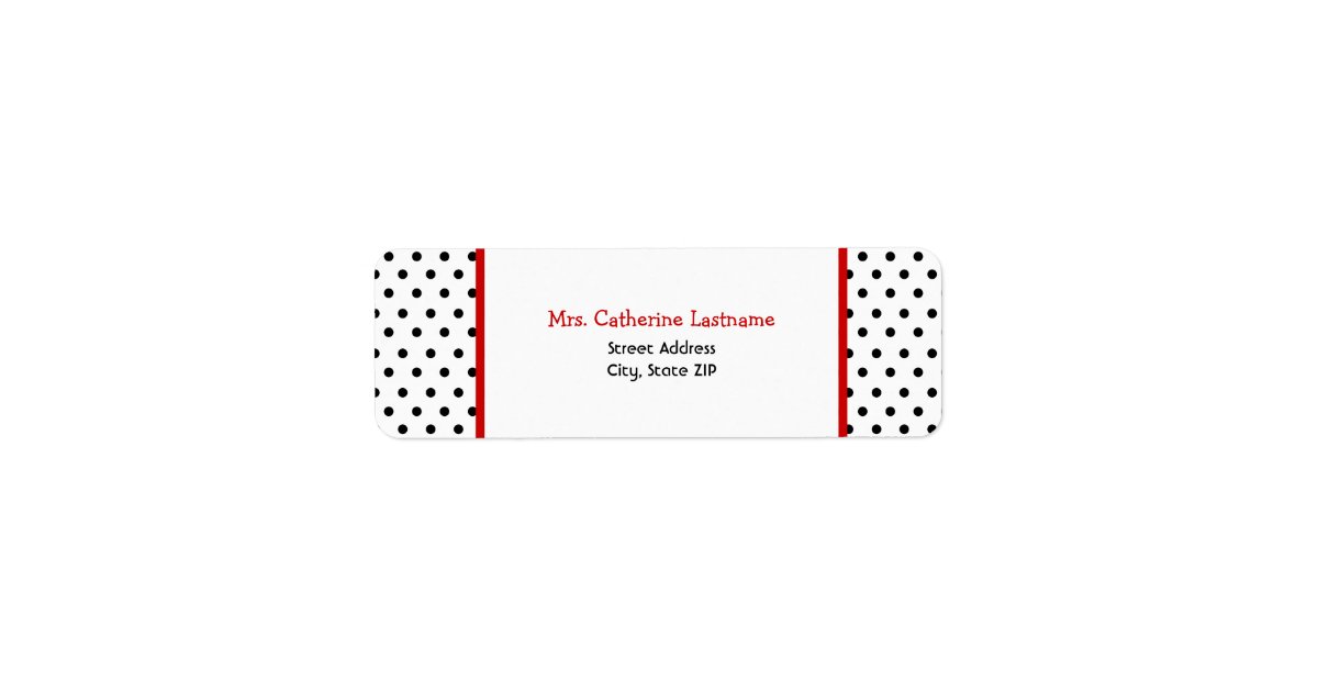 Black White & Red Polka Dot Address Label Sticker | Zazzle