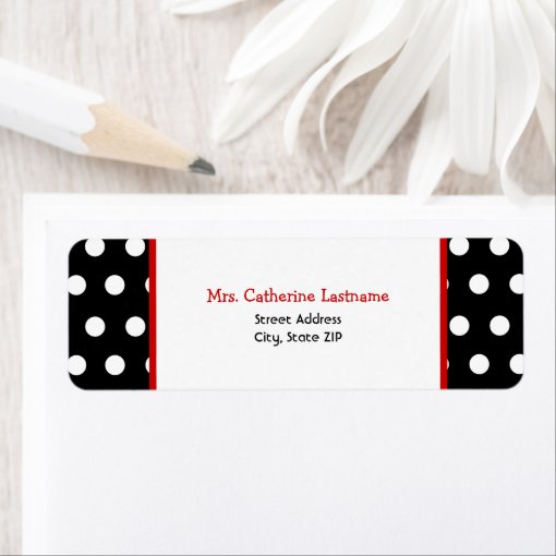 Black White & Red Polka Dot Address Label Sticker | Zazzle
