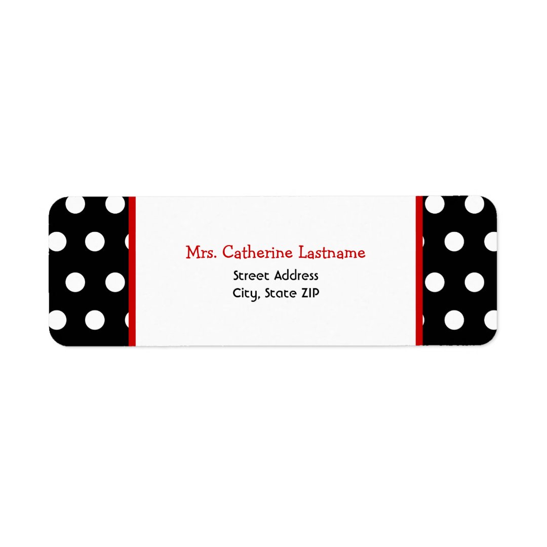 Black White & Red Polka Dot Address Label Sticker | Zazzle