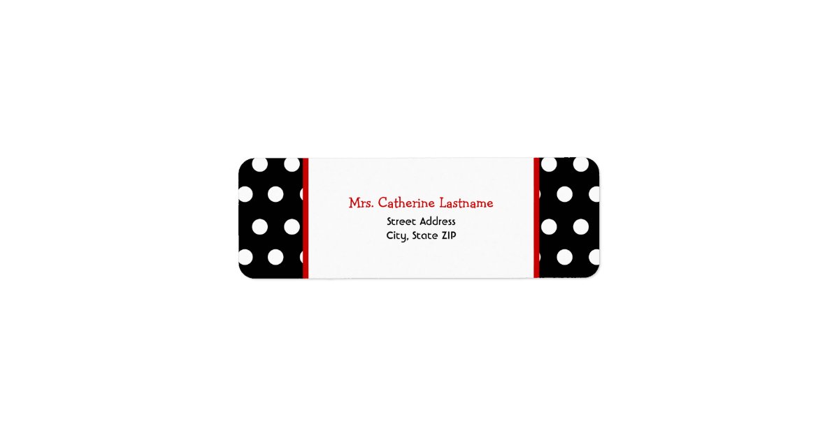 Black White & Red Polka Dot Address Label Sticker | Zazzle