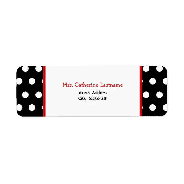 Black White & Red Polka Dot Address Label Sticker | Zazzle