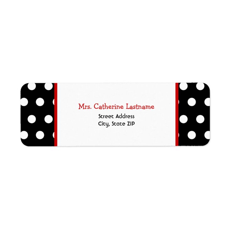 Black White & Red Polka Dot Address Label Sticker | Zazzle