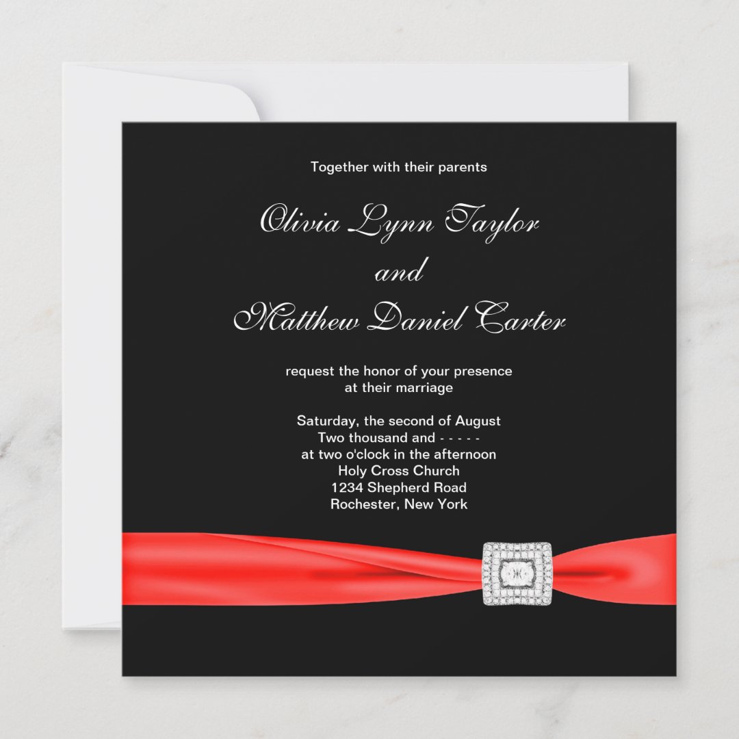 Black White Red Red Black Wedding Invitation | Zazzle