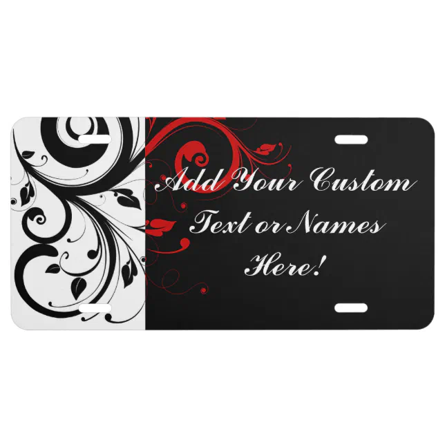 Black White Red Reverse Swirl Personalized License Plate | Zazzle