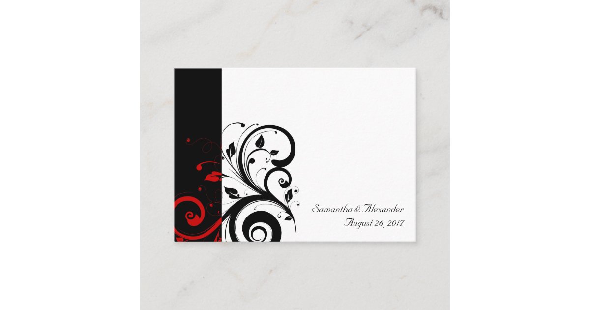 Black, White,Red Reverse Swirl PlaceCards, Written Place Card | Zazzle