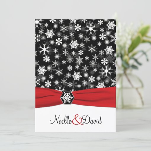Black, White, Red Snowflakes Wedding Invitation | Zazzle